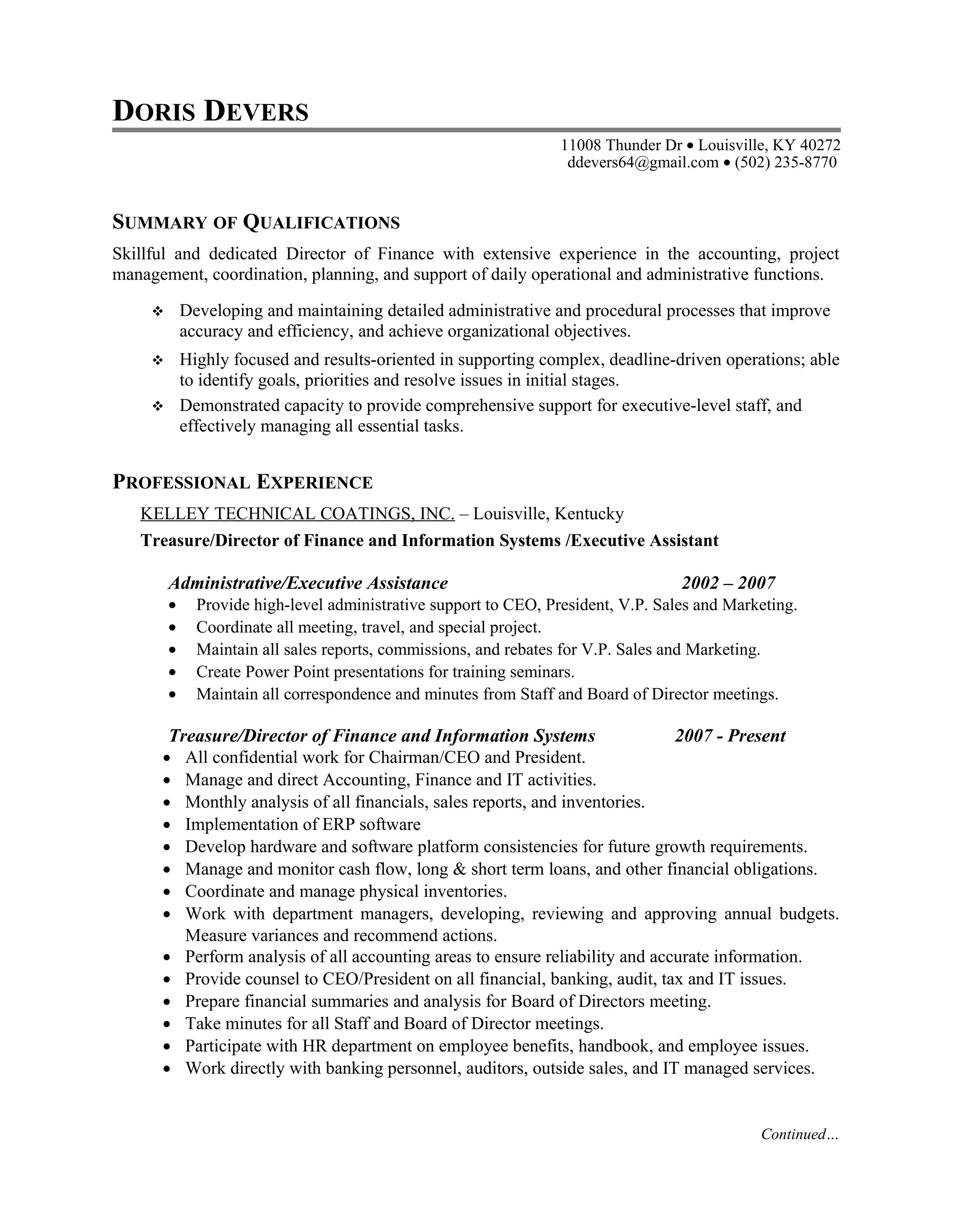 Doris Devers Resume 033116 | DOC | Business Accounting & Finance | Business