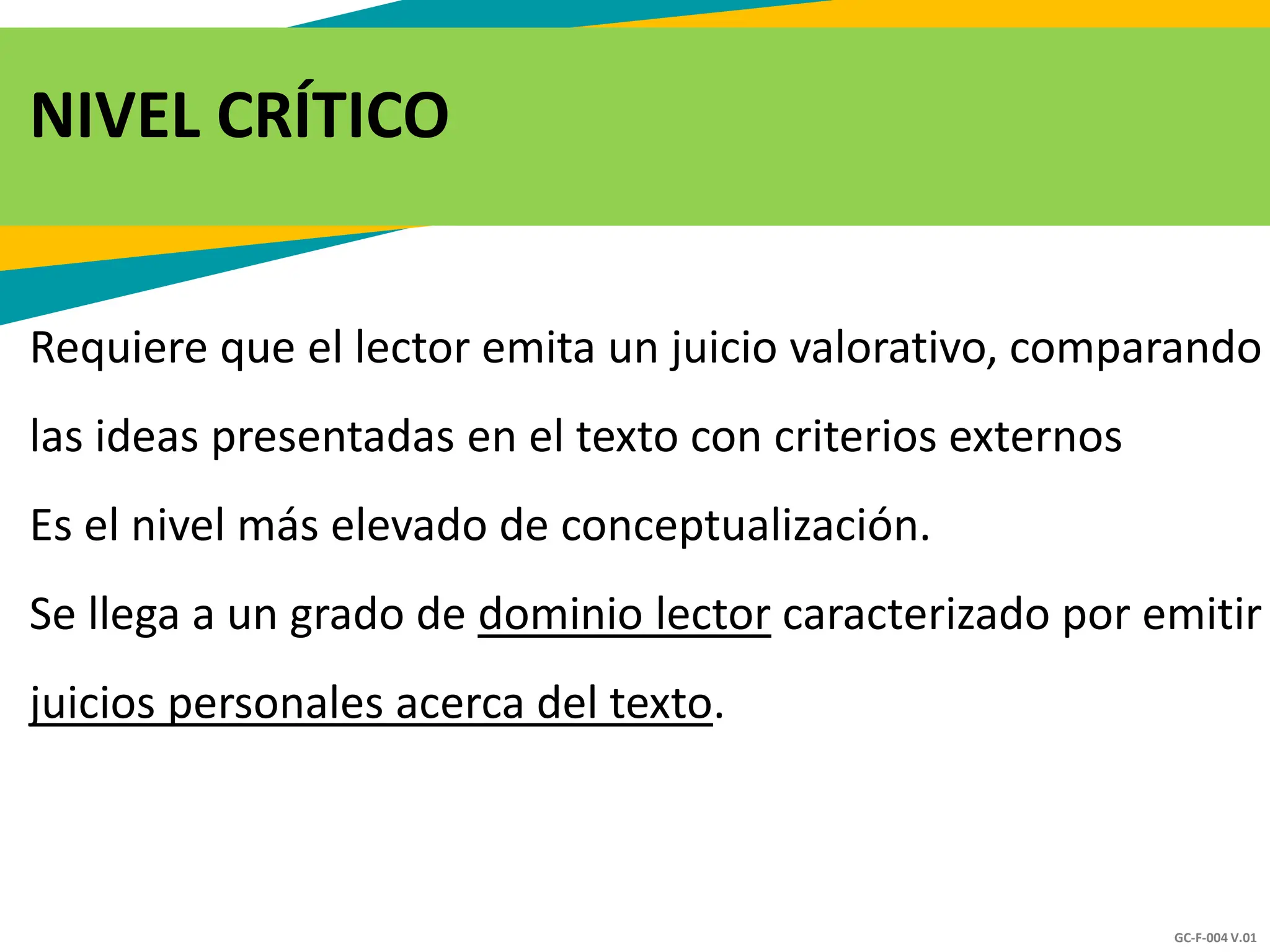 Niveles de comprensión lectora - lectura crítica | PPT