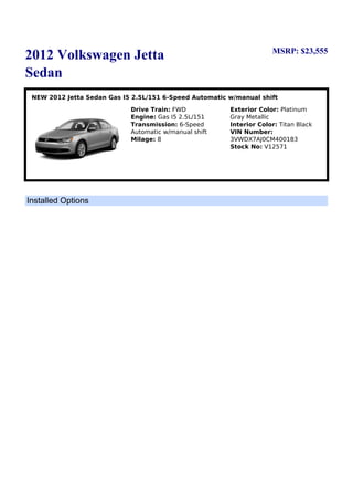 2012 Volkswagen Jetta Sedan - Larry Roesch Volkswagen - Bensenville ...