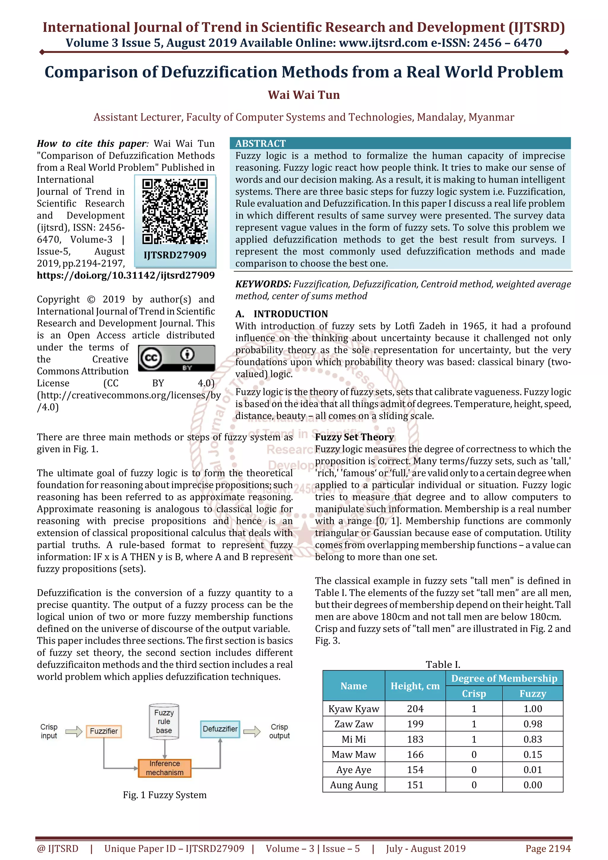 Comparison Of Defuzzification Methods From A Real World Problem Pdf Artificial Intelligence