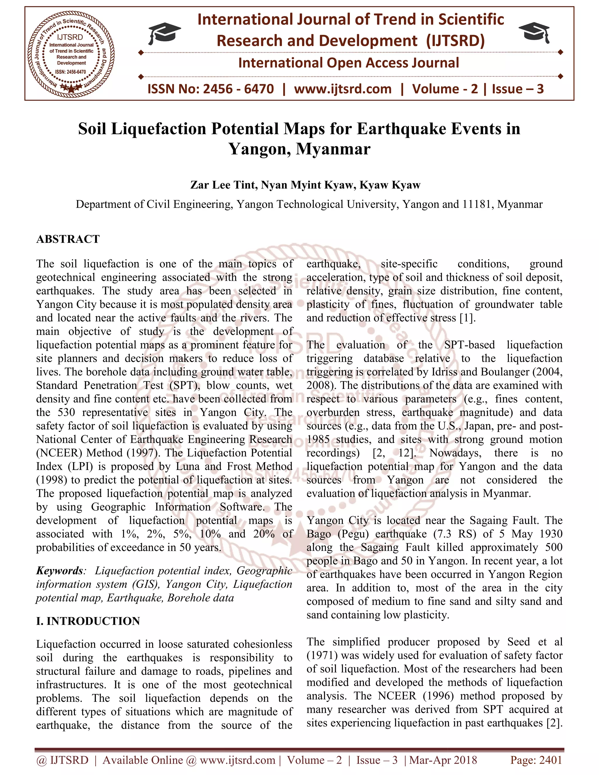 Soil Liquefaction Potential Maps for Earthquake Events in Yangon ...