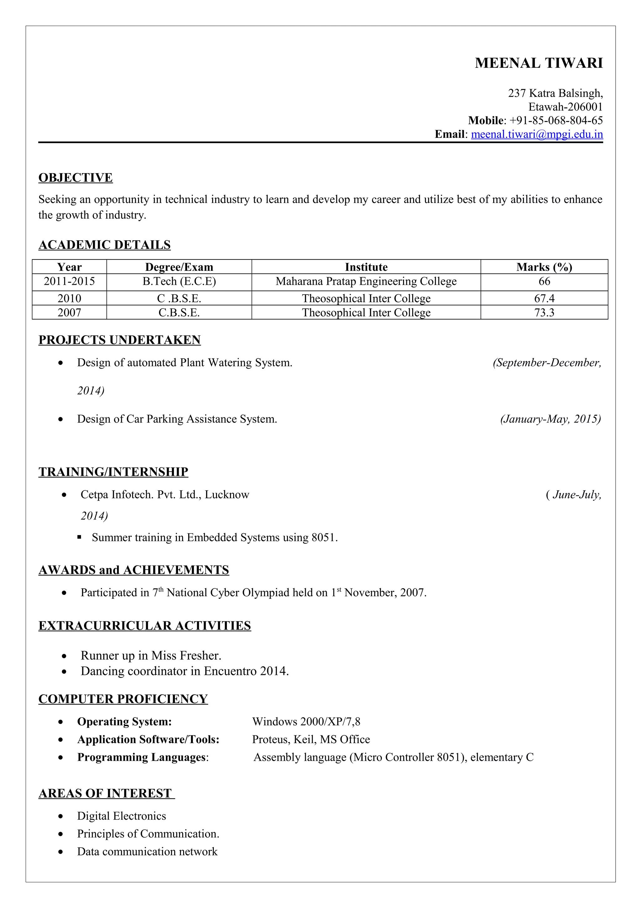 meenal new resume 1 | DOC