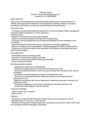 Hemangi Tambe HR Resume | PDF