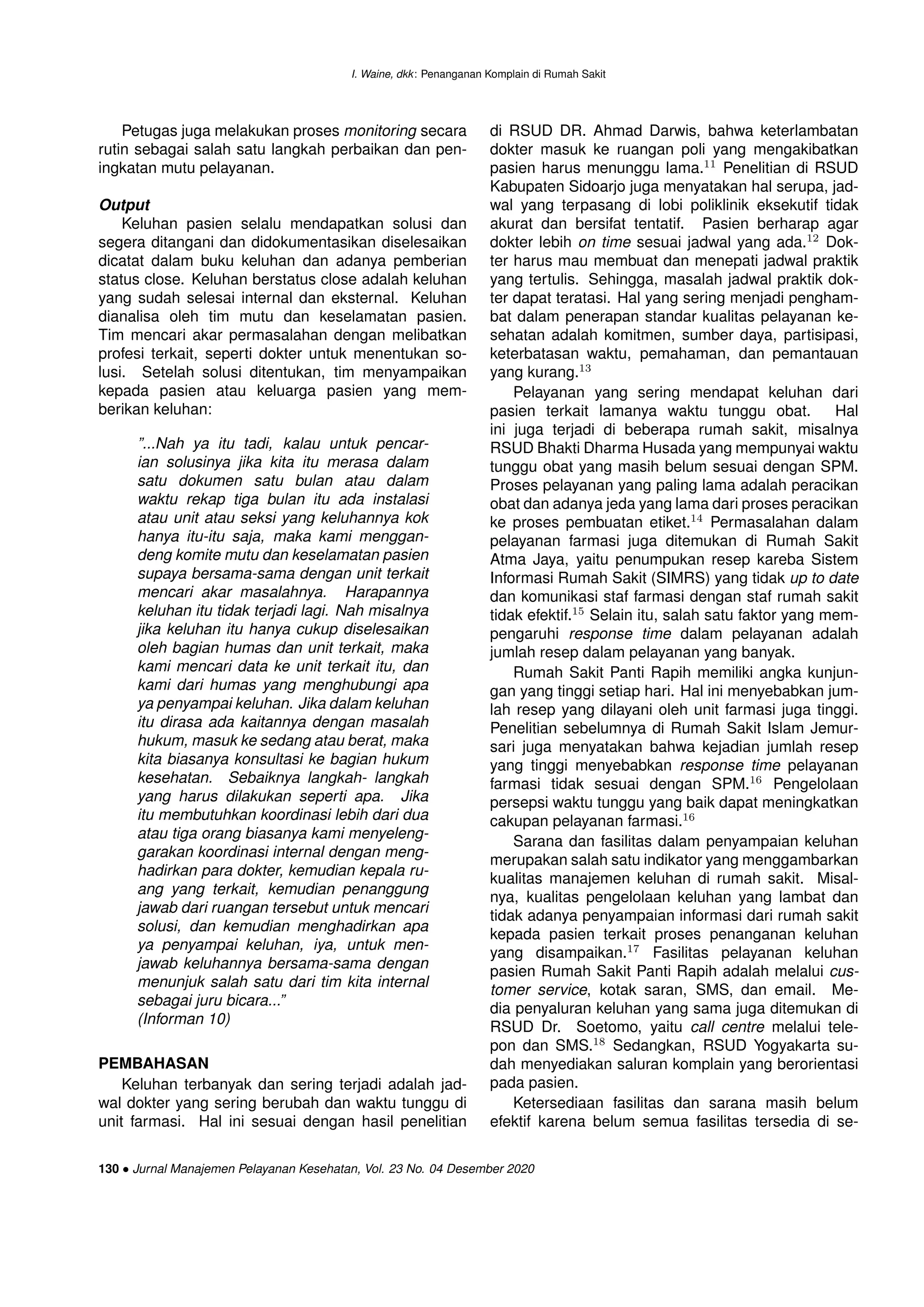 Jurnal Manajemen Pelayanan Kesehatan: Penanganan Komplain di Rumah Sakit | PDF