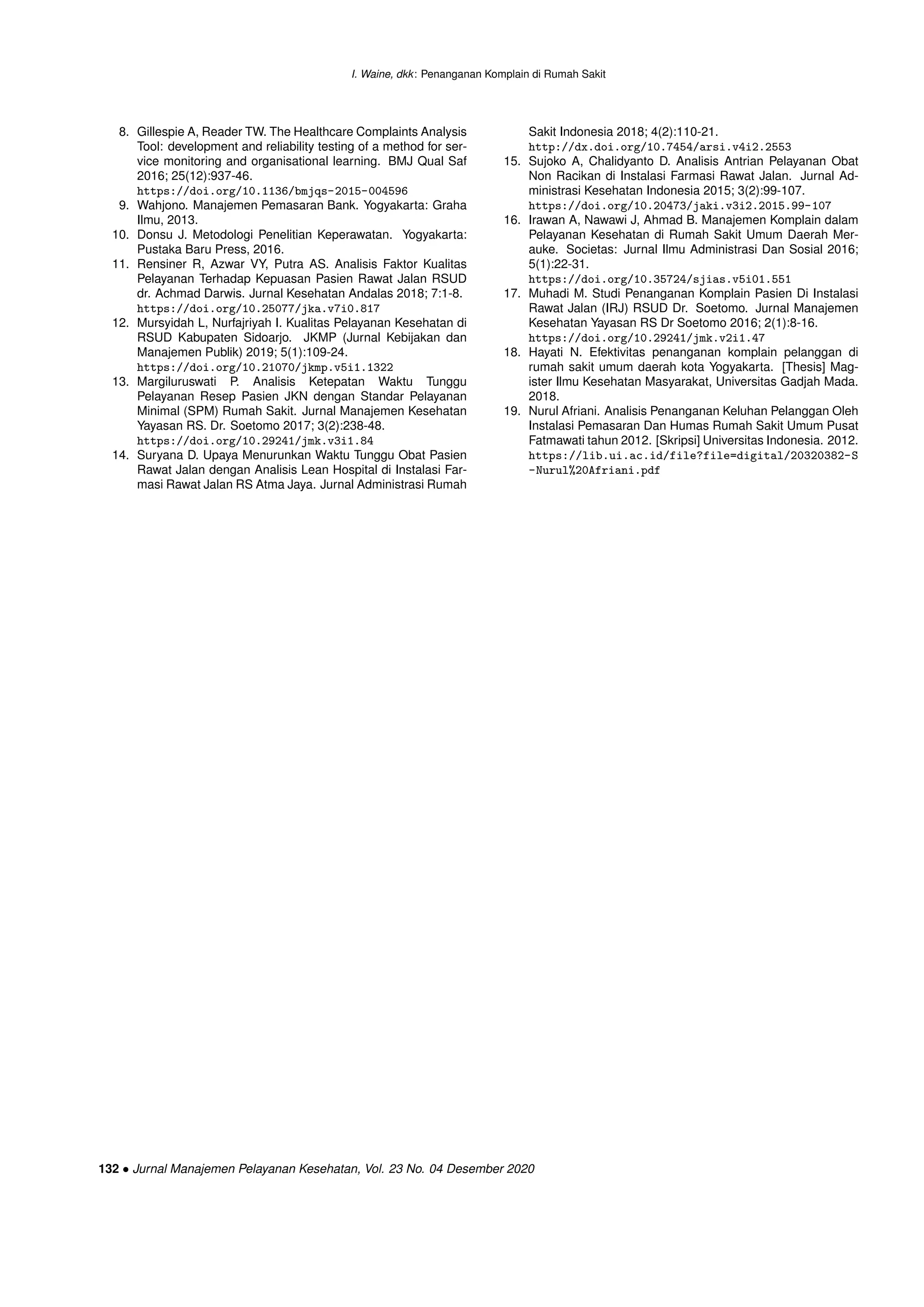 Jurnal Manajemen Pelayanan Kesehatan: Penanganan Komplain di Rumah Sakit | PDF