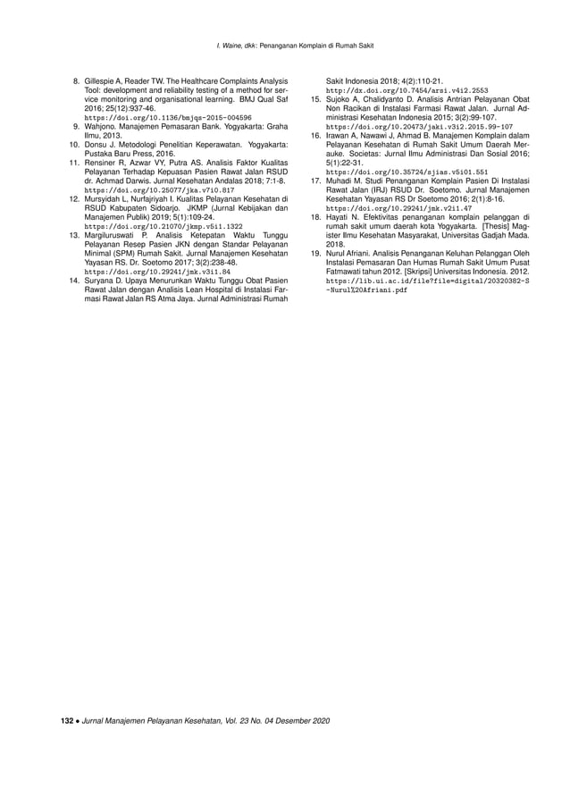 Jurnal Manajemen Pelayanan Kesehatan: Penanganan Komplain di Rumah Sakit | PDF