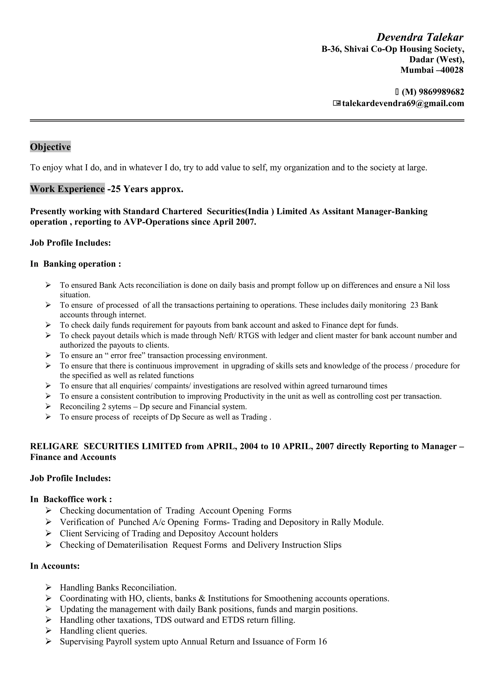 devendra talekar resume | DOC
