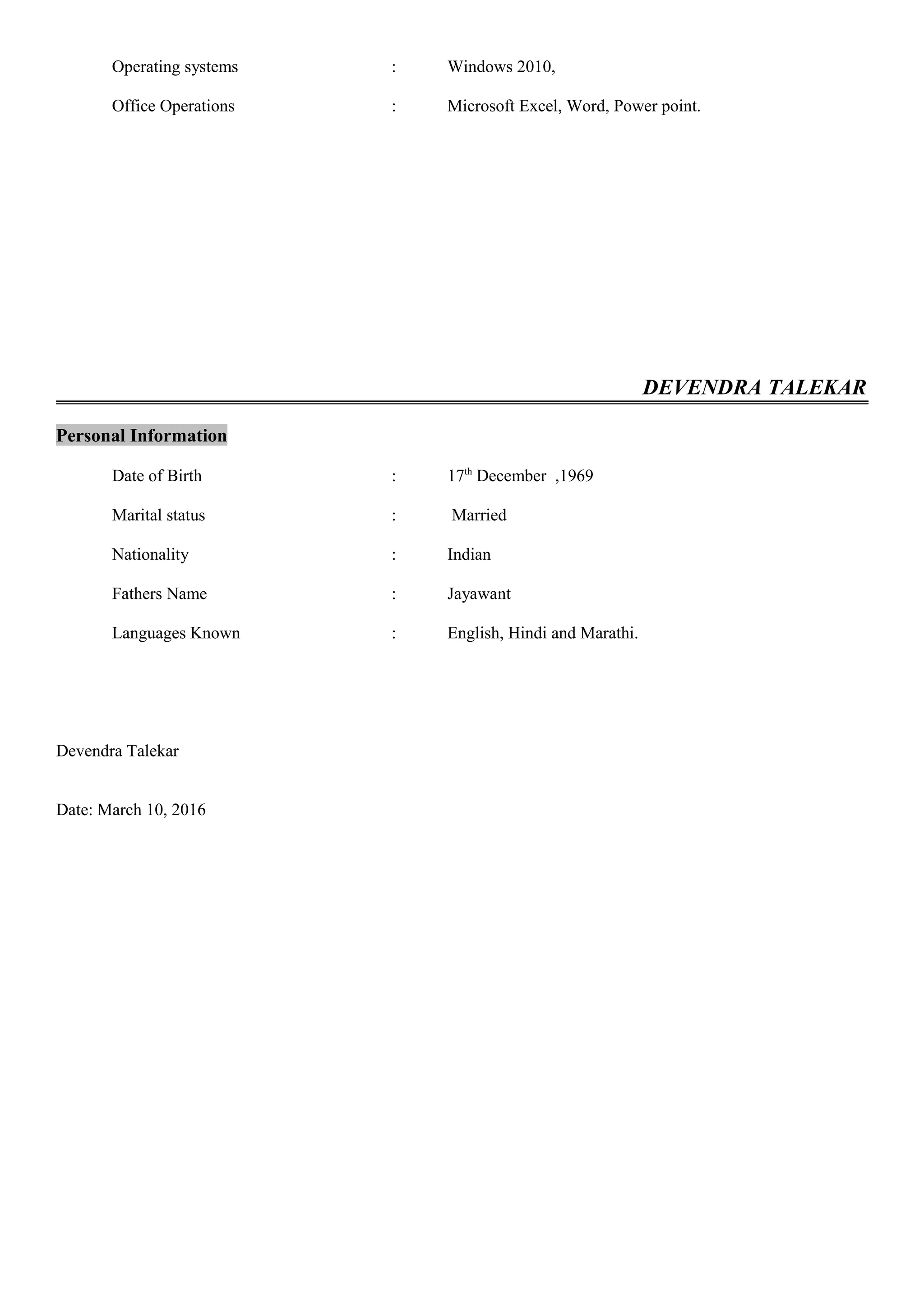 devendra talekar resume | DOC