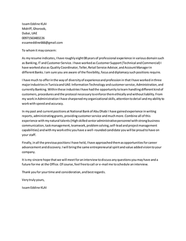 Cover Letter - Issam Eddine KLAI | PDF