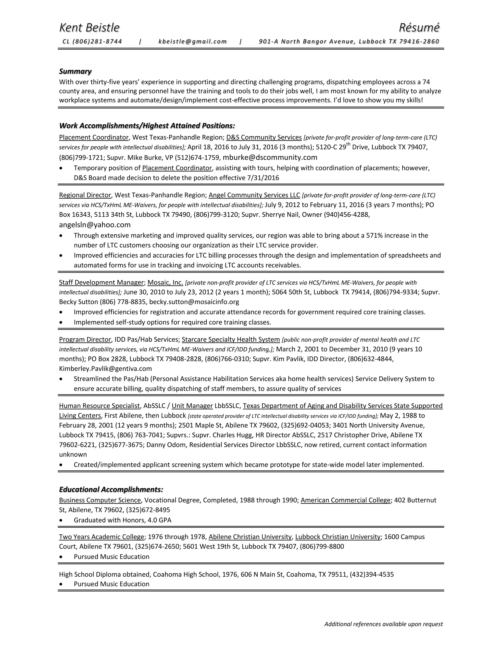 Resume Kent Beistle | PDF