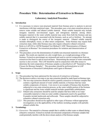 Determination of Extractives in Biomass | PDF