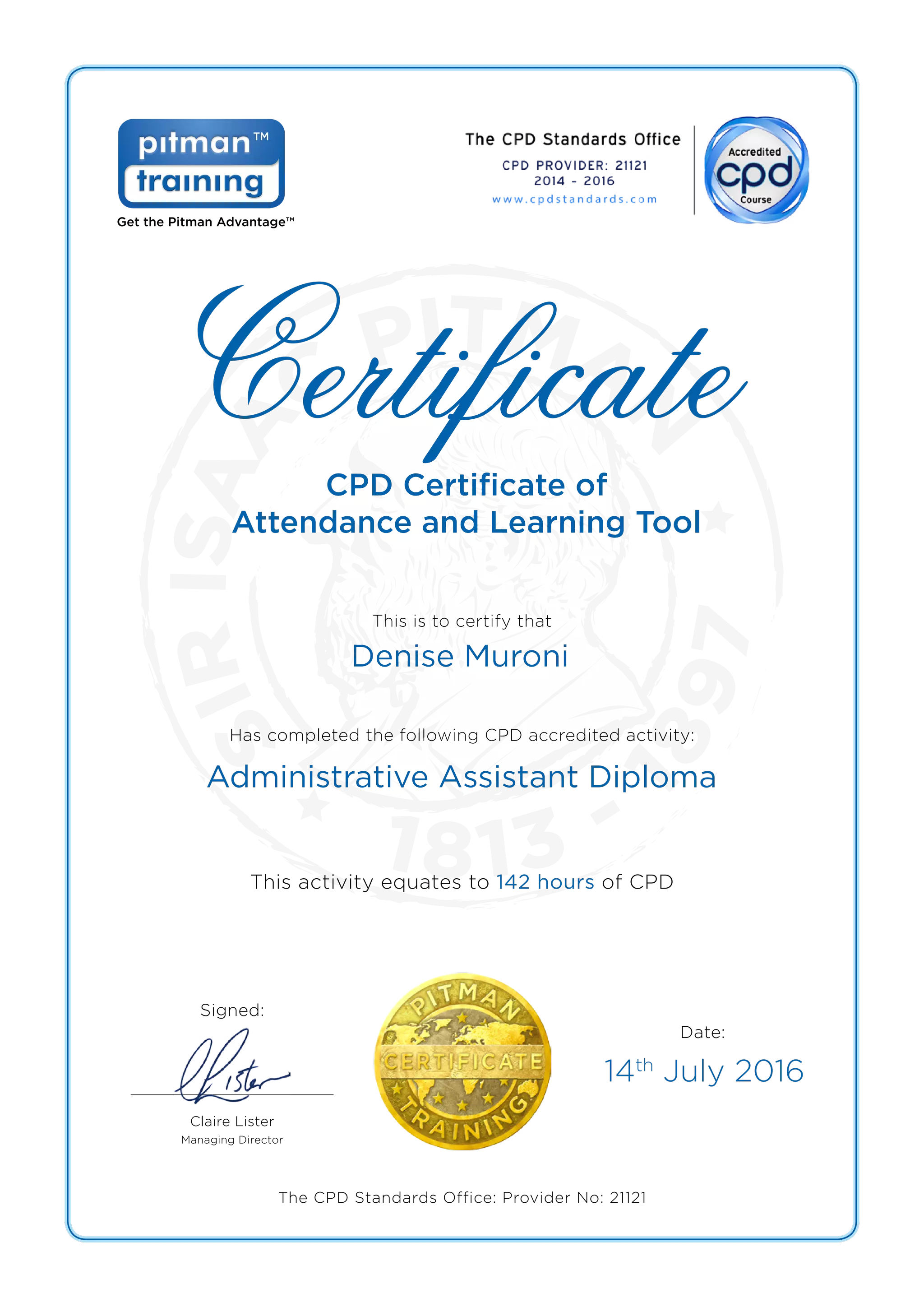 Denise Muroni - Administrative Assistant Diploma[1] | PDF