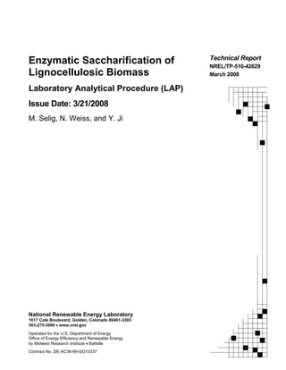 Enzymatic Saccharification of Lignocellulosic Biomass | PDF
