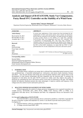Analysis and Impact of D-STATCOM, Static Var Compensator, Fuzzy Based SVC Controller on the ...