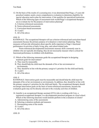 Occupational Therapy for Children 6th Edition Smith Test Bank | PDF