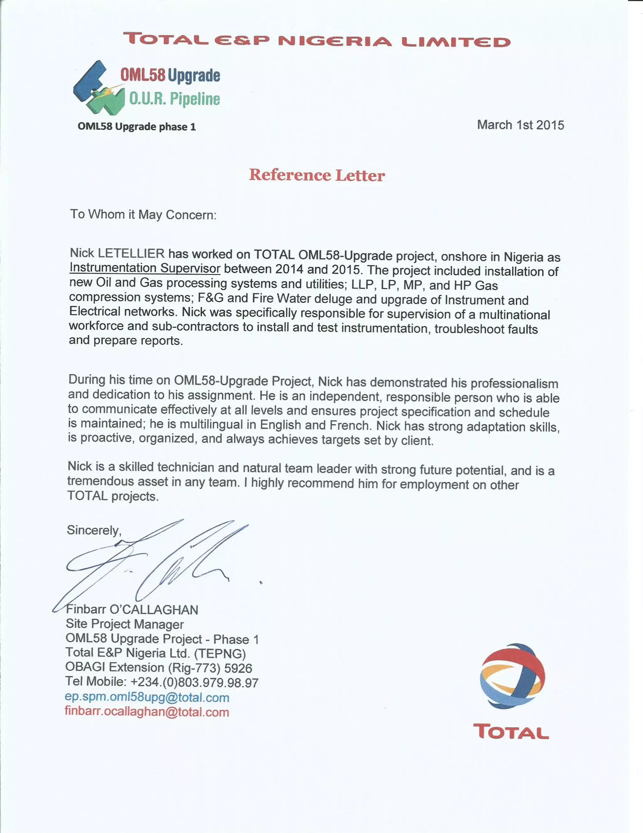 Total OML-58 Letter of Recommendation 2 | PDF