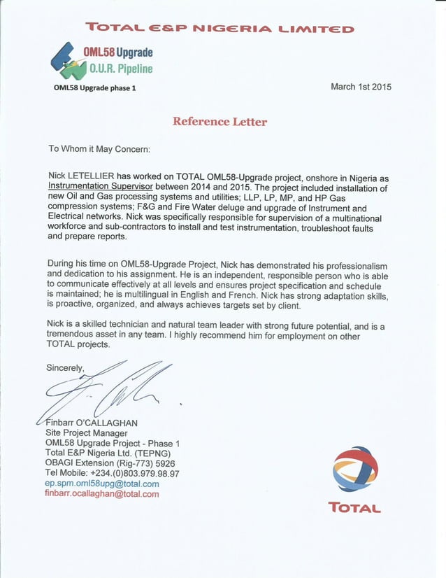 Total OML-58 Letter of Recommendation 2 | PDF