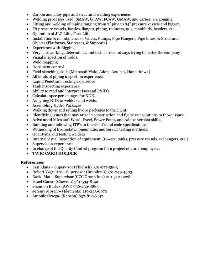 Alex Guerra CWI API 570 Resume | PDF | Construction Industry | Industries
