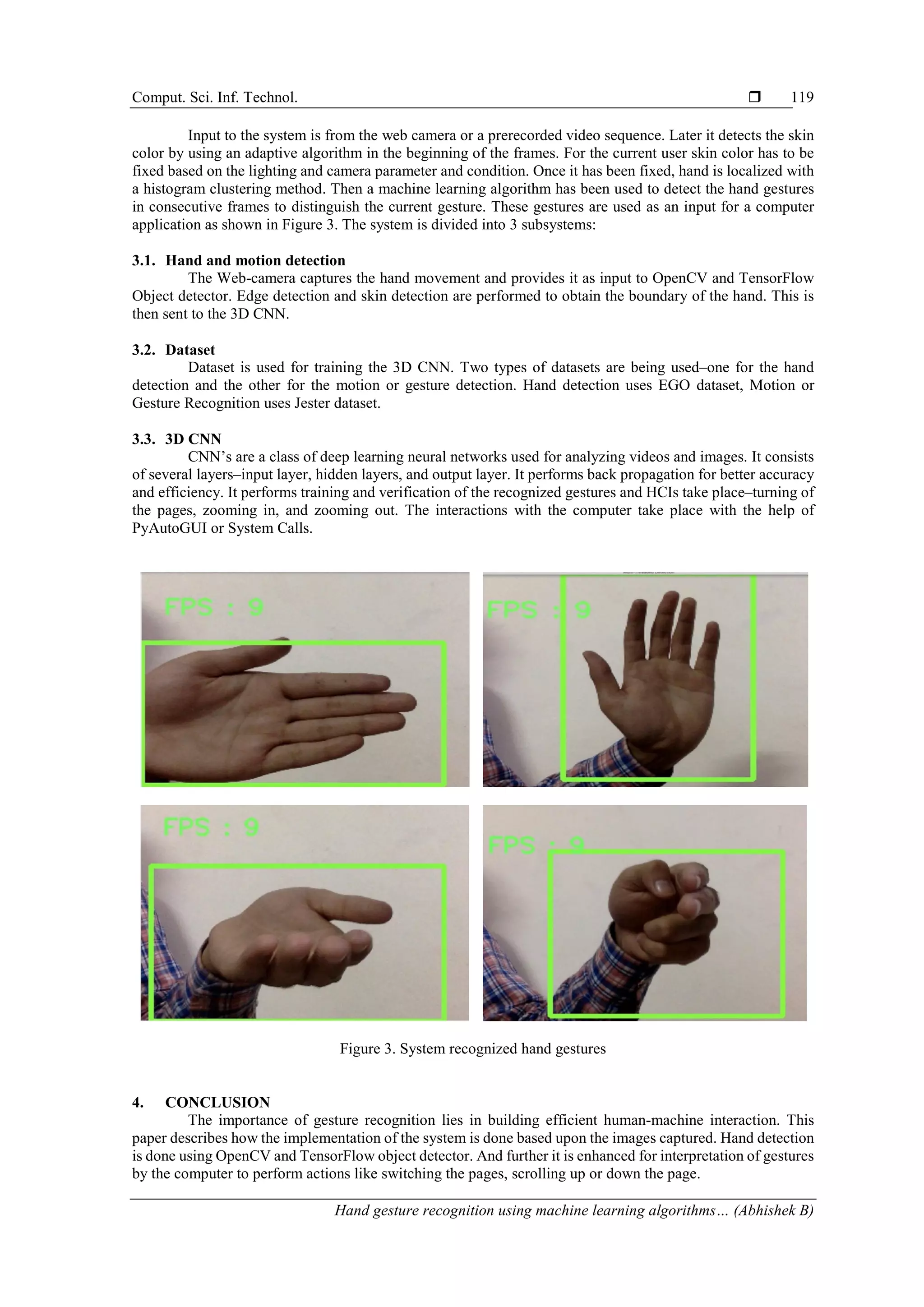Hand Gesture Recognition Using Machine Learning Algorithms Pdf Computing Technology