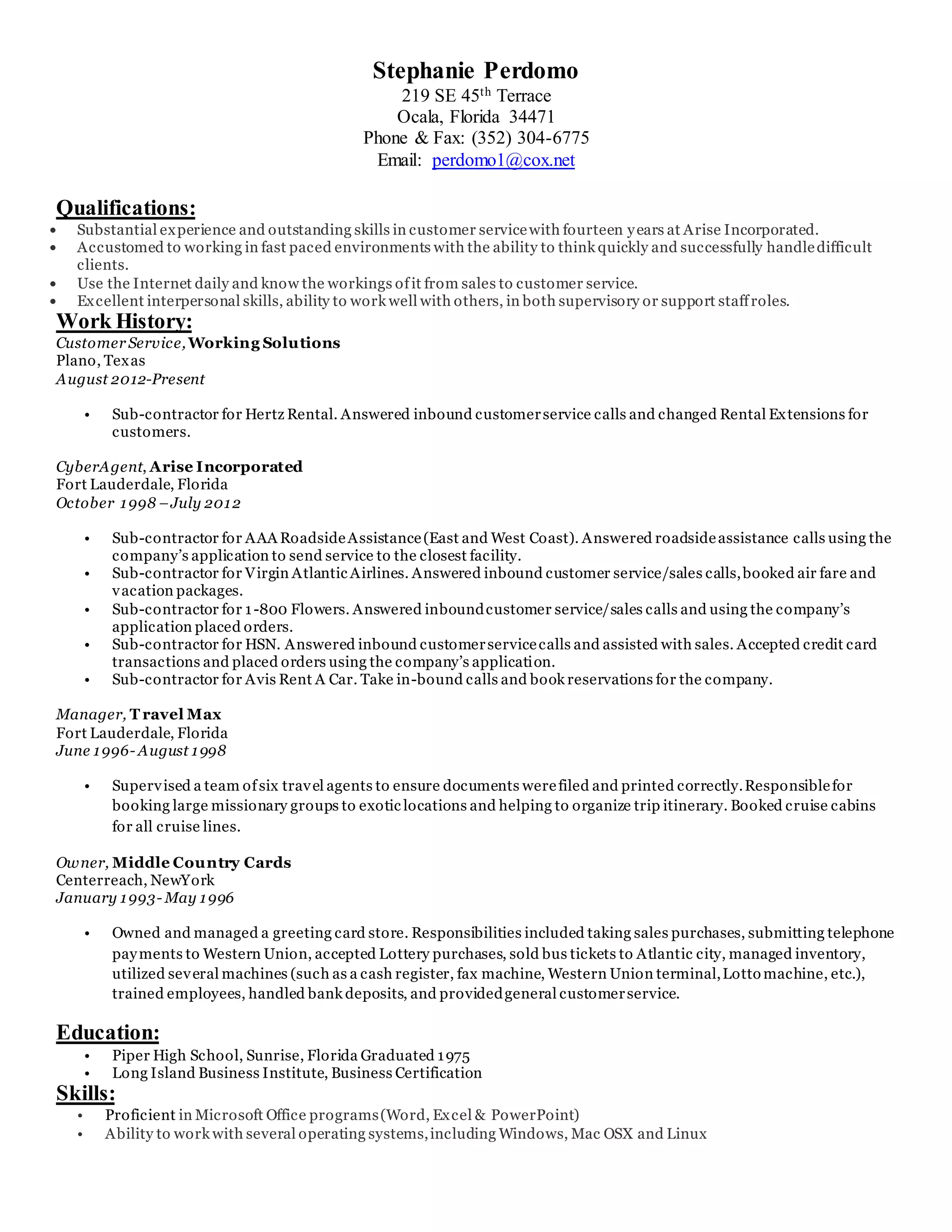 Stephanie Perdomo Resume | DOCX | Business | Business and Finance