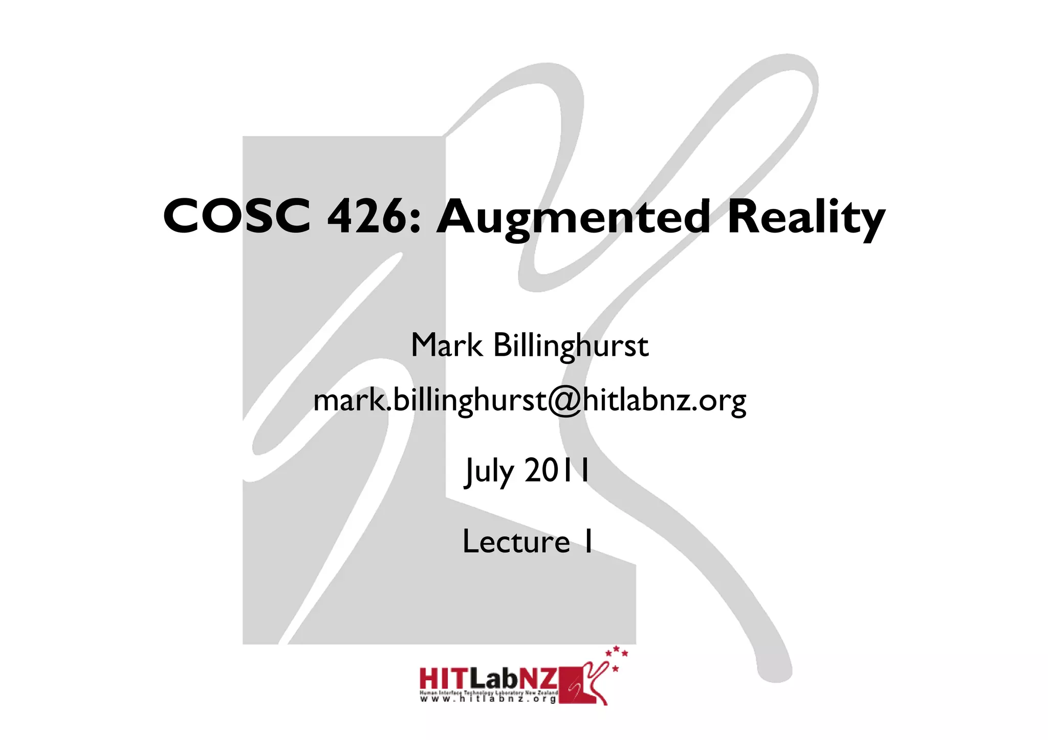 COSC 426 Lect. 1 - Introduction to AR | PDF