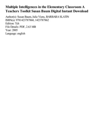 Multiple Intelligences in the Elementary Classroom A Teachers Toolkit ...