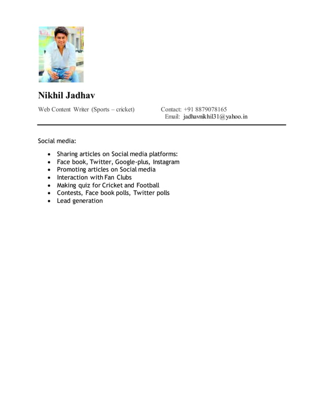 Nikhil Jadhav (NJ - CV) | DOCX | Cricket | Sports