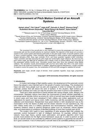Improvement of Pitch Motion Control of an Aircraft Systems | PDF