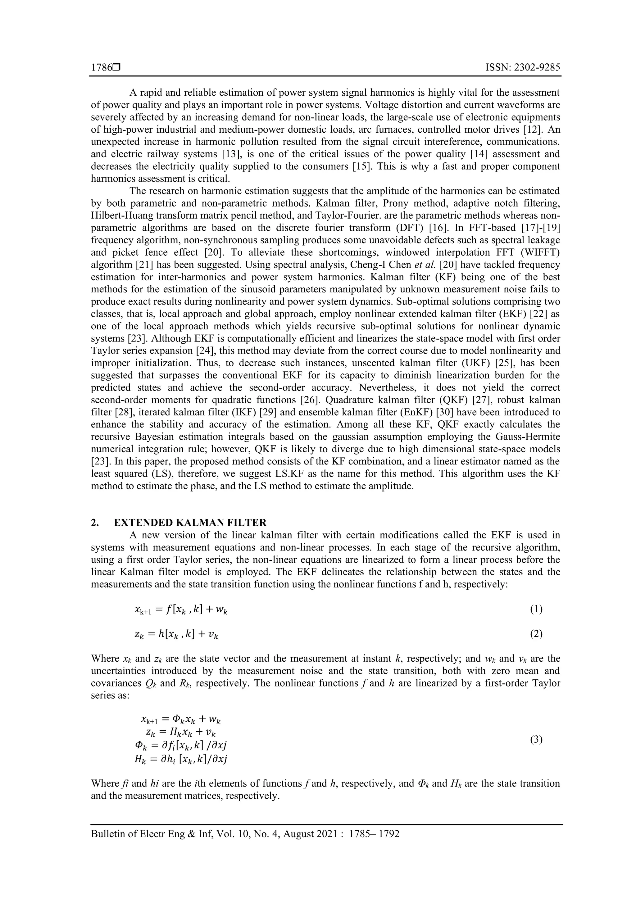 The estimate of amplitude and phase of harmonics in power system using the extended kalman ...