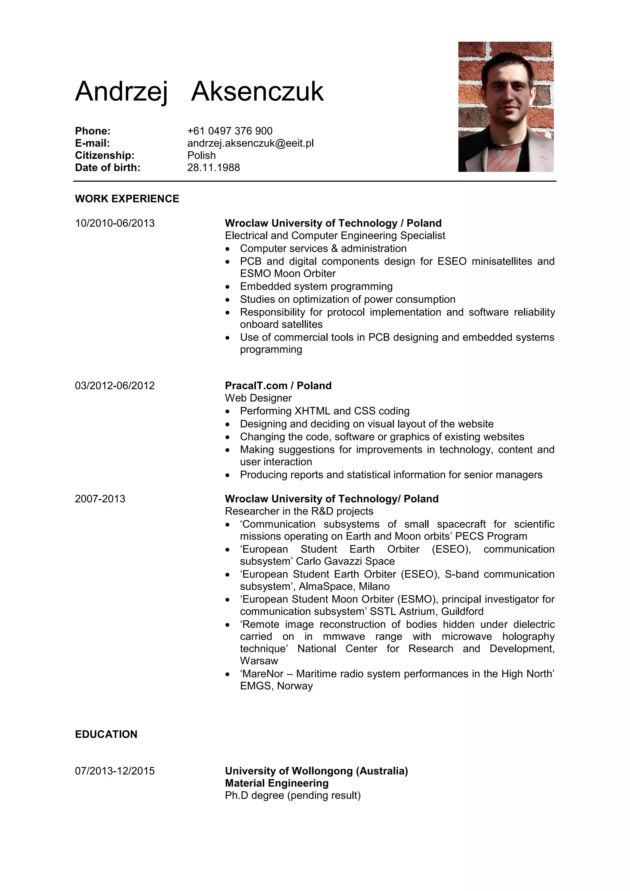 Andrzej Aksenczuk CV | PDF