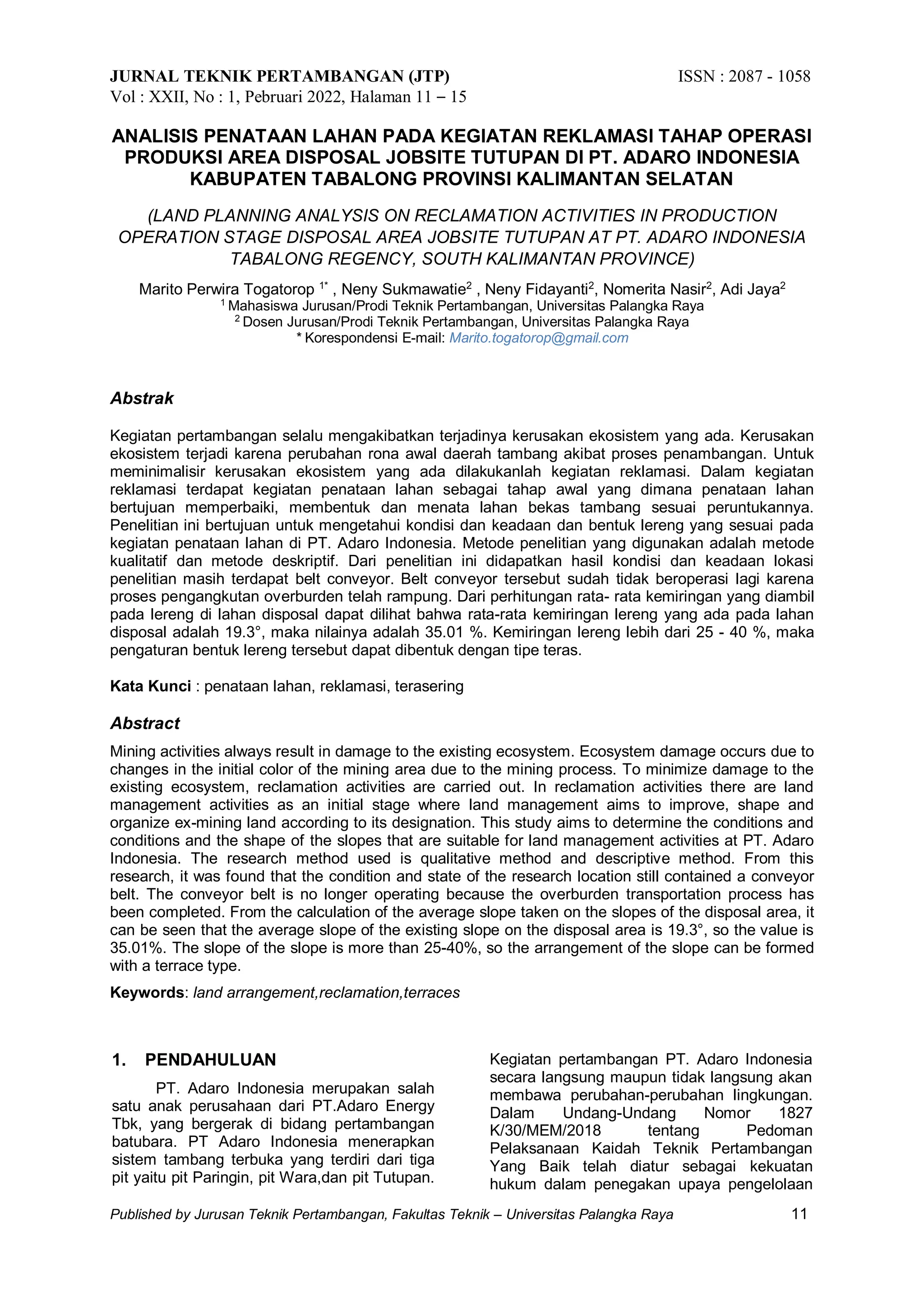 Analisis Penataan Lahan Pada Kegiatan Reklamasi | PDF