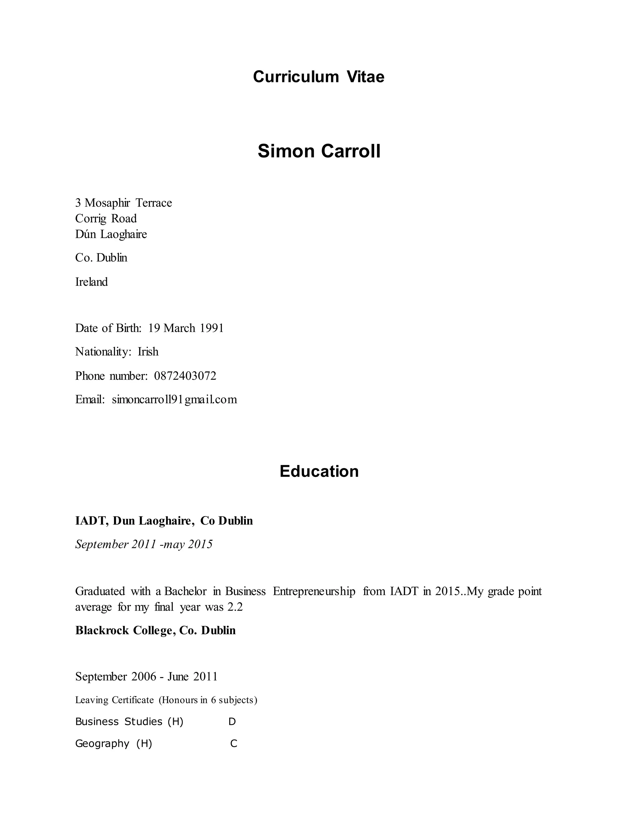 Simon CV June 2015 | PDF