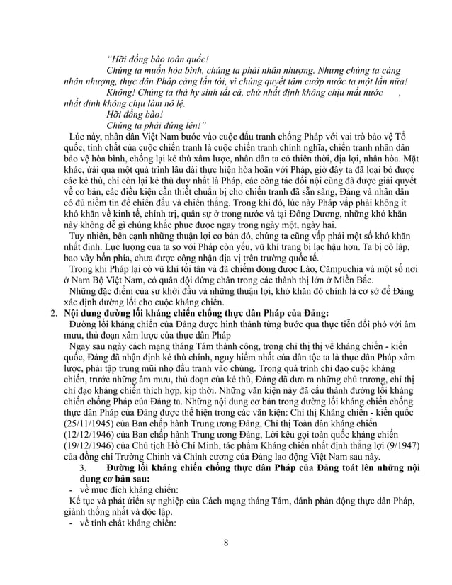 TIỂU LUẬN ĐƯỜNG LỐI Đề tài: ĐƯỜNG LỐI KHÁNG CHIẾN CHỐNG THỰC DÂN PHÁP CỦA ĐẢNG TA 4288032 | PDF