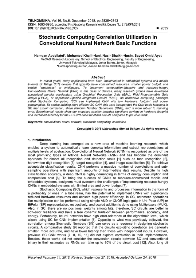 Stochastic Computing Correlation Utilization in Convolutional Neural Network Basic Functions | PDF