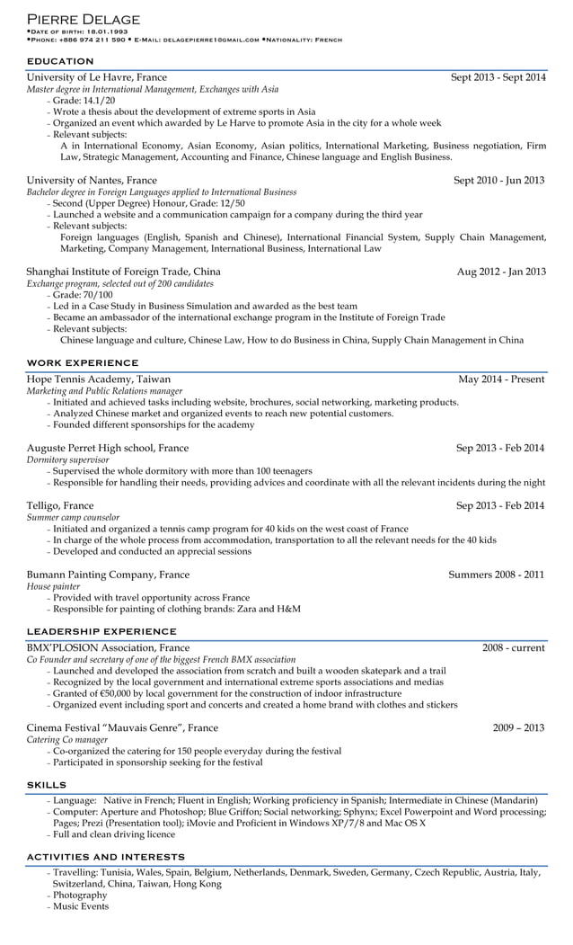 Pierre Delage CV ddd | PDF | Business Administration | Business