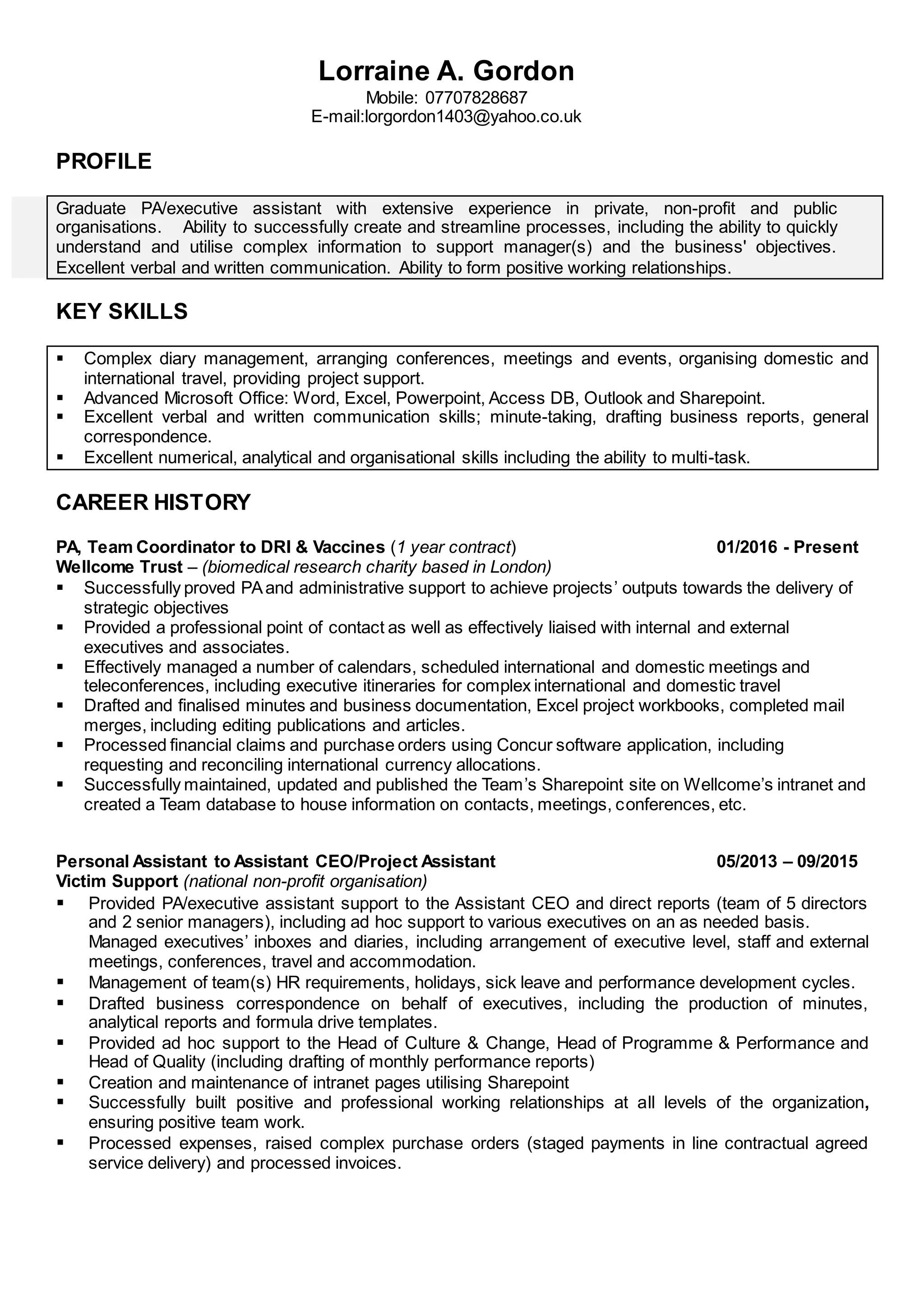 Lorraine Gordon_Curriculum Vitae v3_15_11_16 | PDF