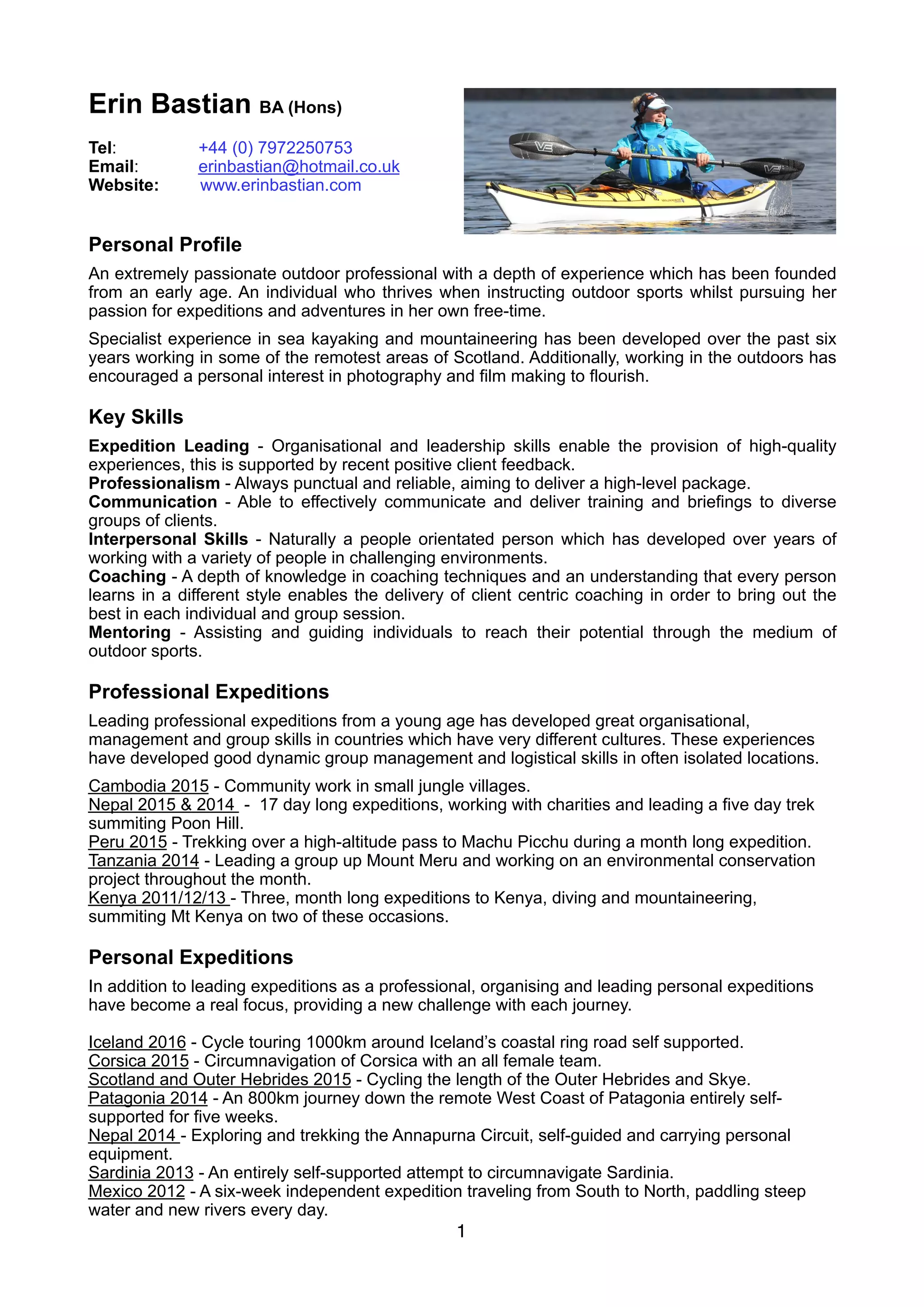 Erin Bastian CV - 8 july 16 | PDF