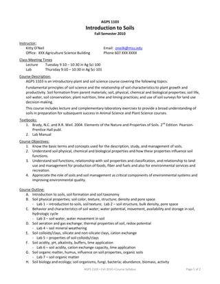 Intro Soils Course Syllabus | PDF