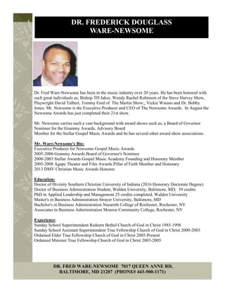 Dr. Frederick Ware-Newsome Bio 1 Professional | PDF