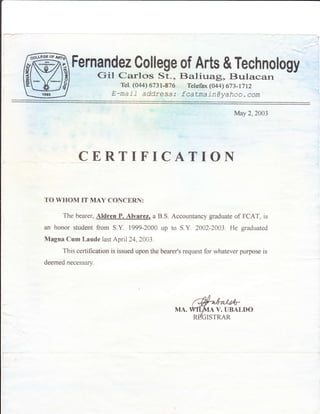 Aldren HonorStudent(certificate) | PDF | Graduation | Personal ...