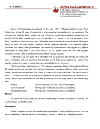 Crown Pharmaceuticals Profile | PDF