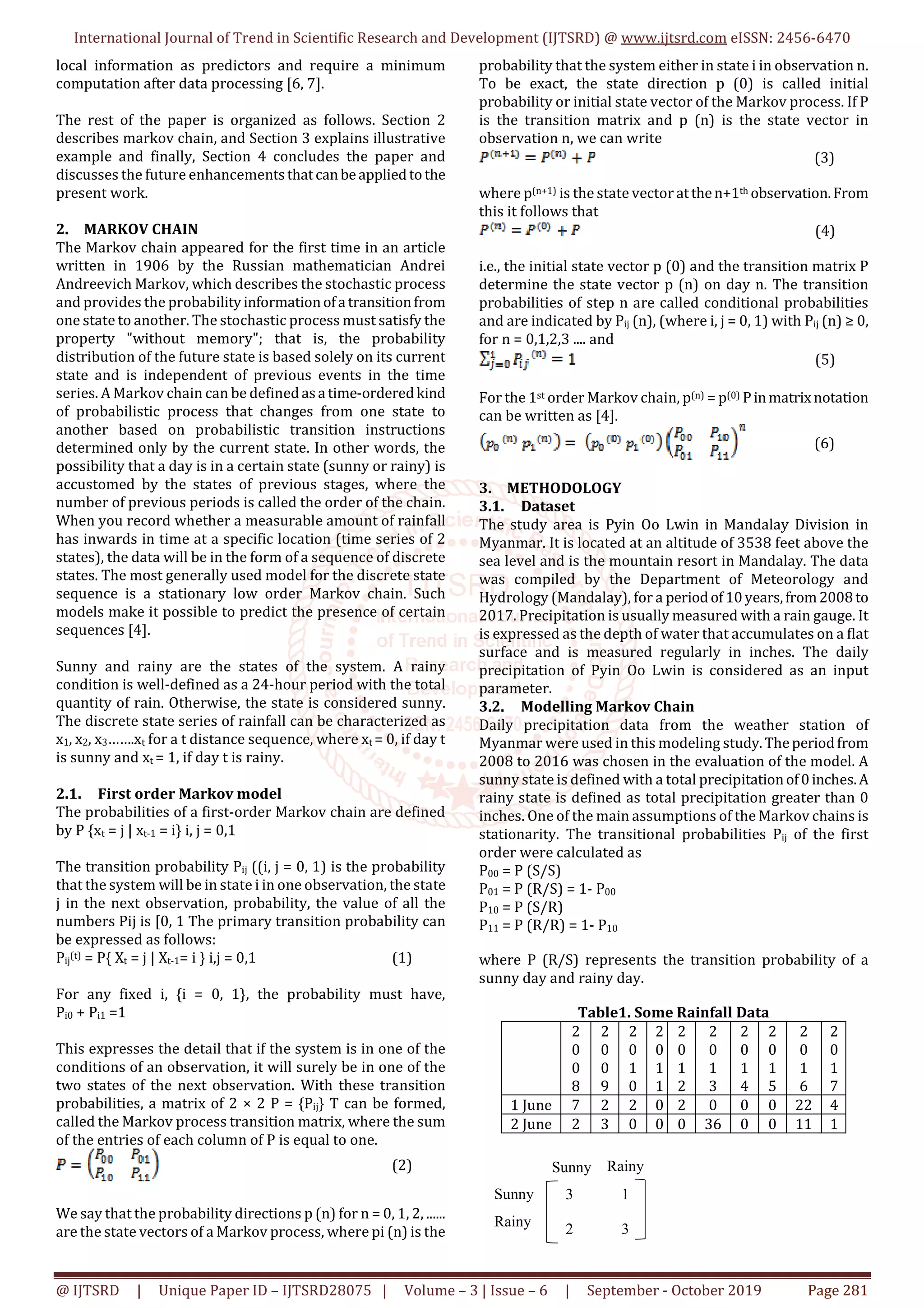 A Markov Chain Approach on Daily Rainfall Occurrence | PDF