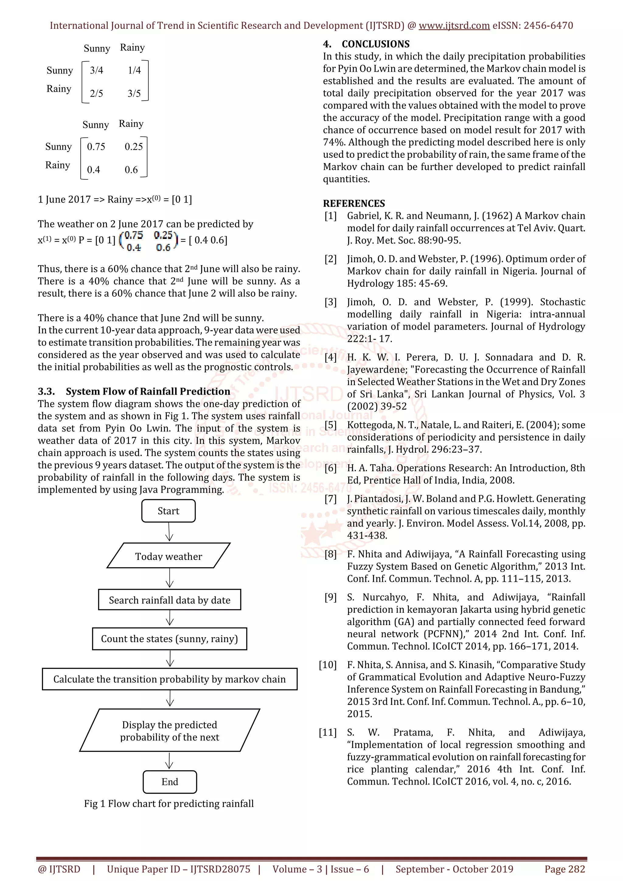 A Markov Chain Approach on Daily Rainfall Occurrence | PDF