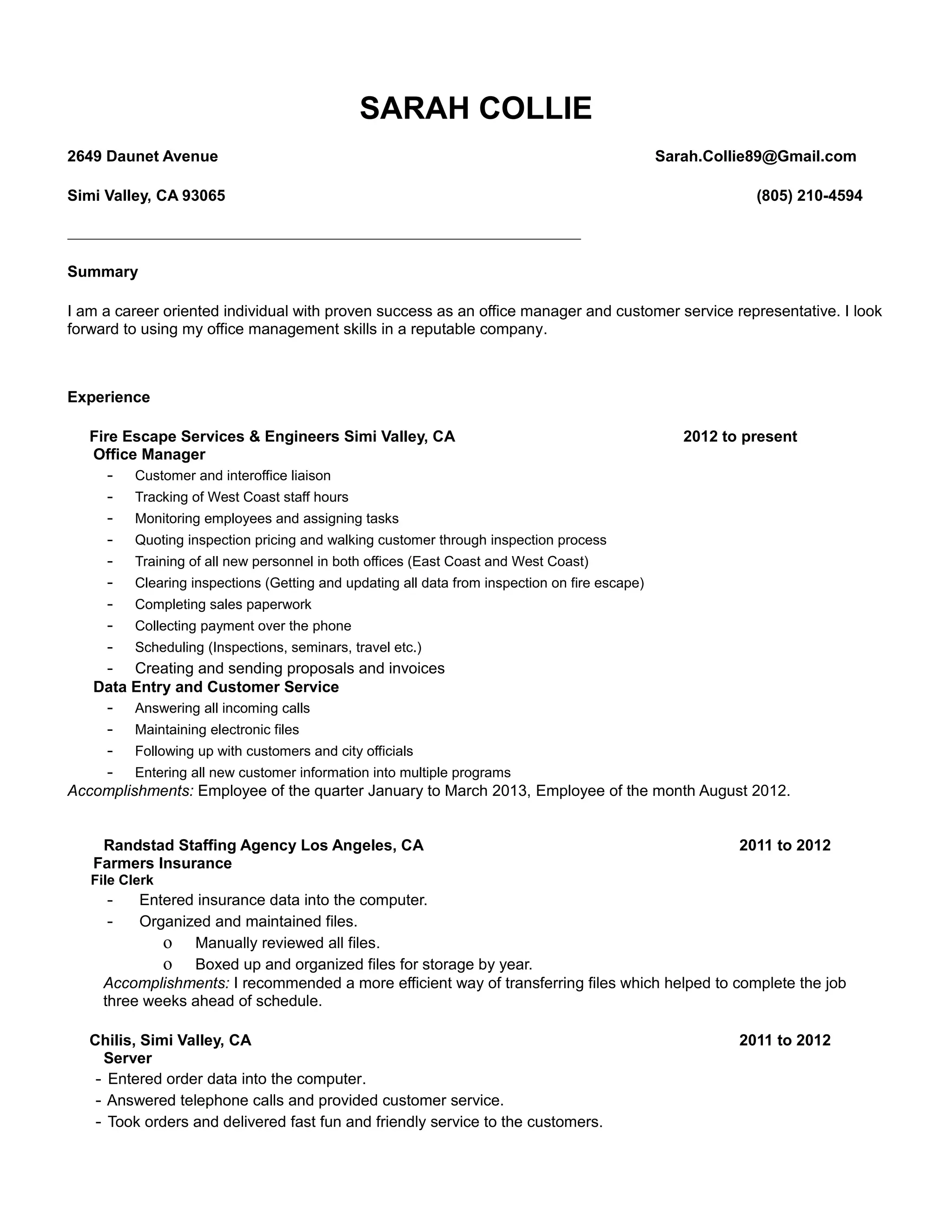 Sarah's Resume Revised | RTF