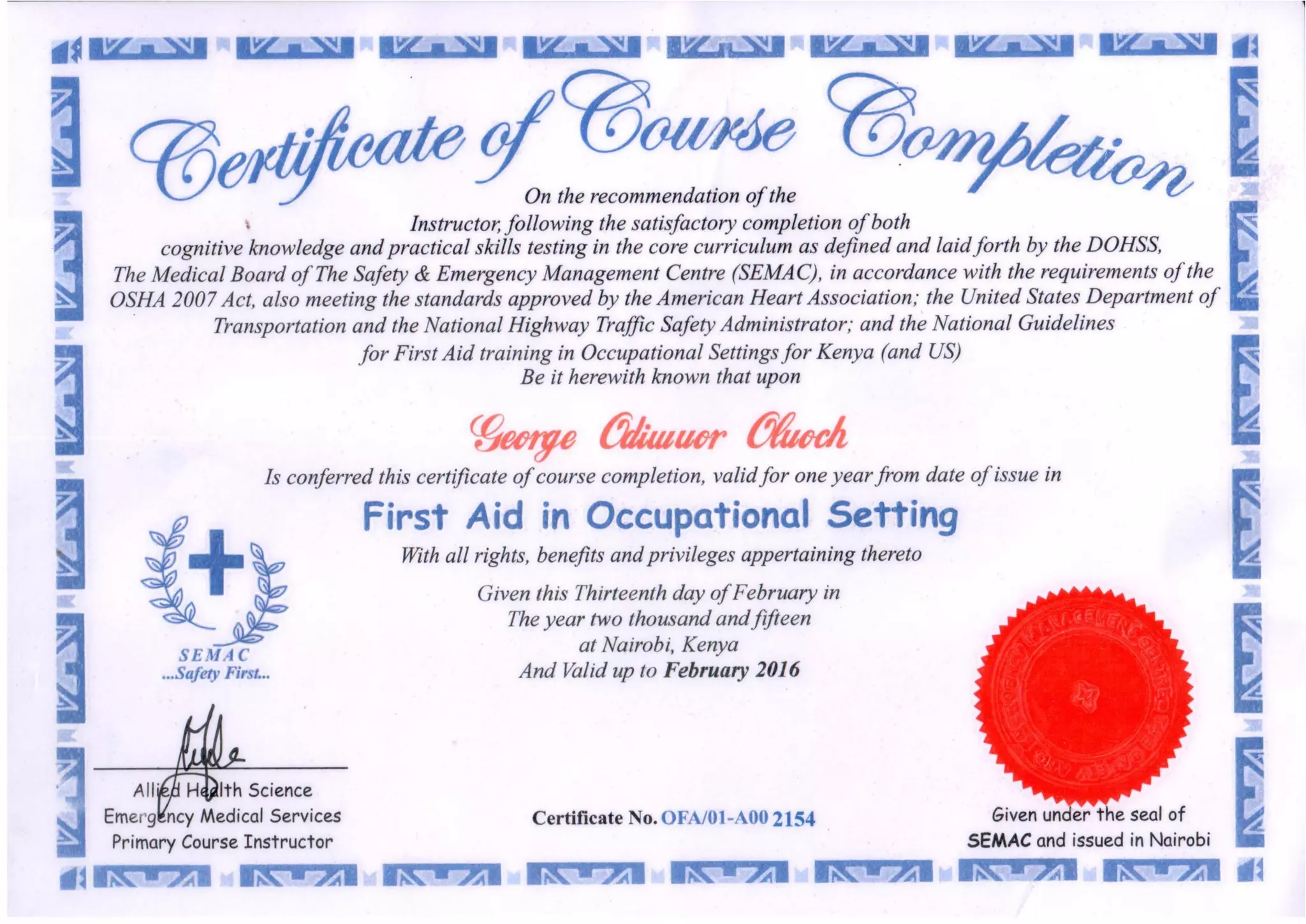 first aid certificate | PDF