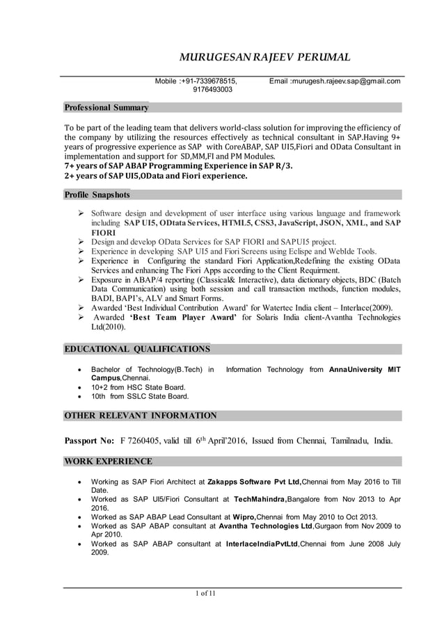 SAP ABAP_UI5_FIORI_Murugesan_Perumal | PDF