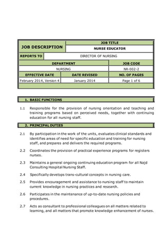 NURSE EDUCATOR job description | DOCX