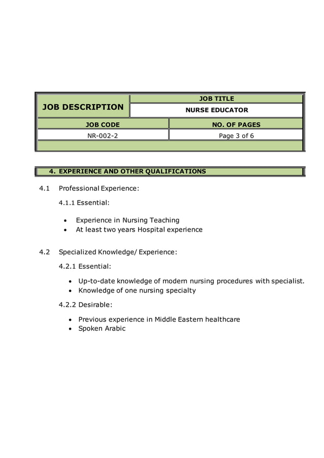 NURSE EDUCATOR job description | DOCX NURSE EDUCATOR job description | DOCX