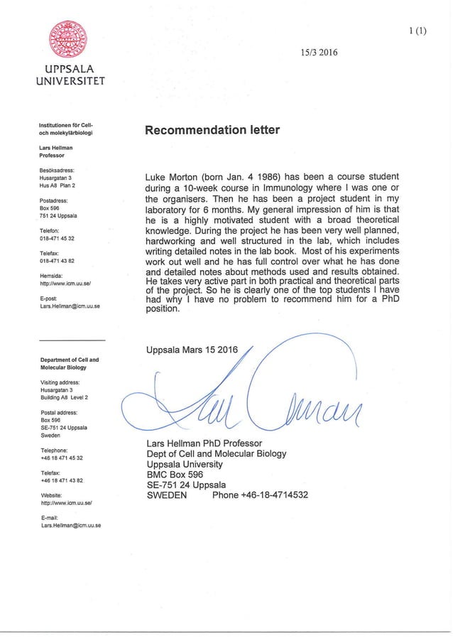 Lars Hellman Letter of Rec | PDF
