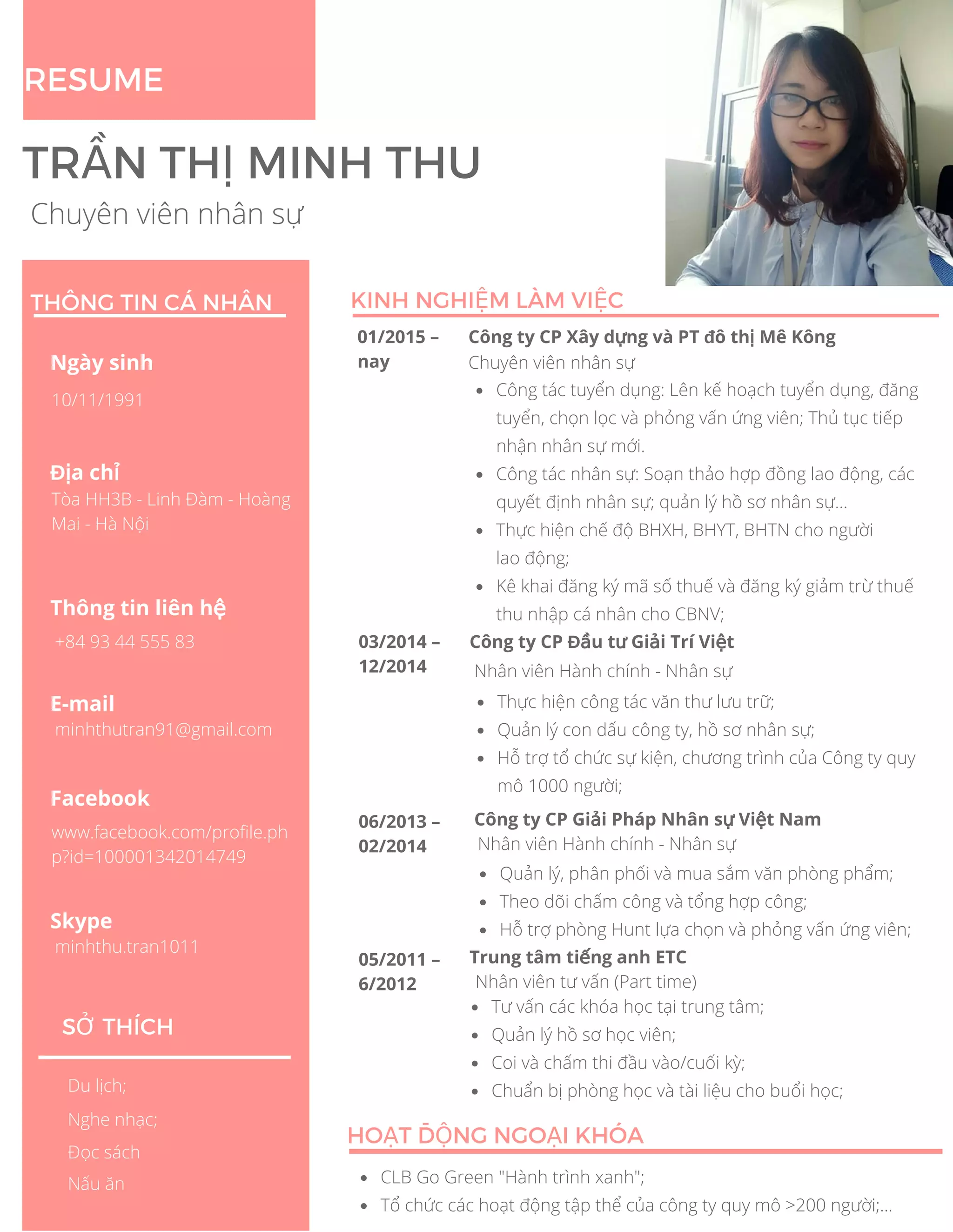 CV Tran Thi Minh Thu - CV Nhan su | PDF